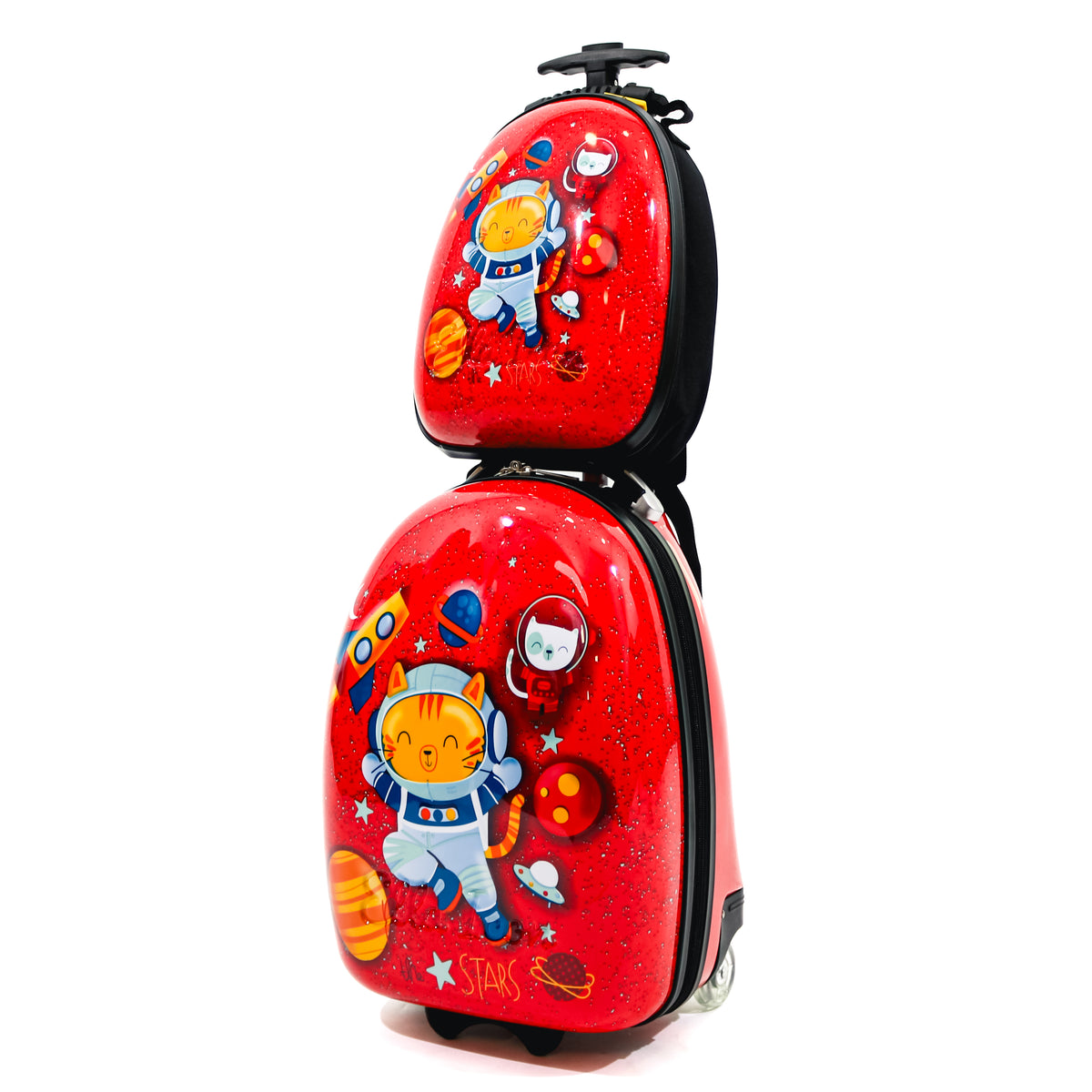 Set Troler si Ghiozdan pentru copii Space Cat Rosu – Ella Icon